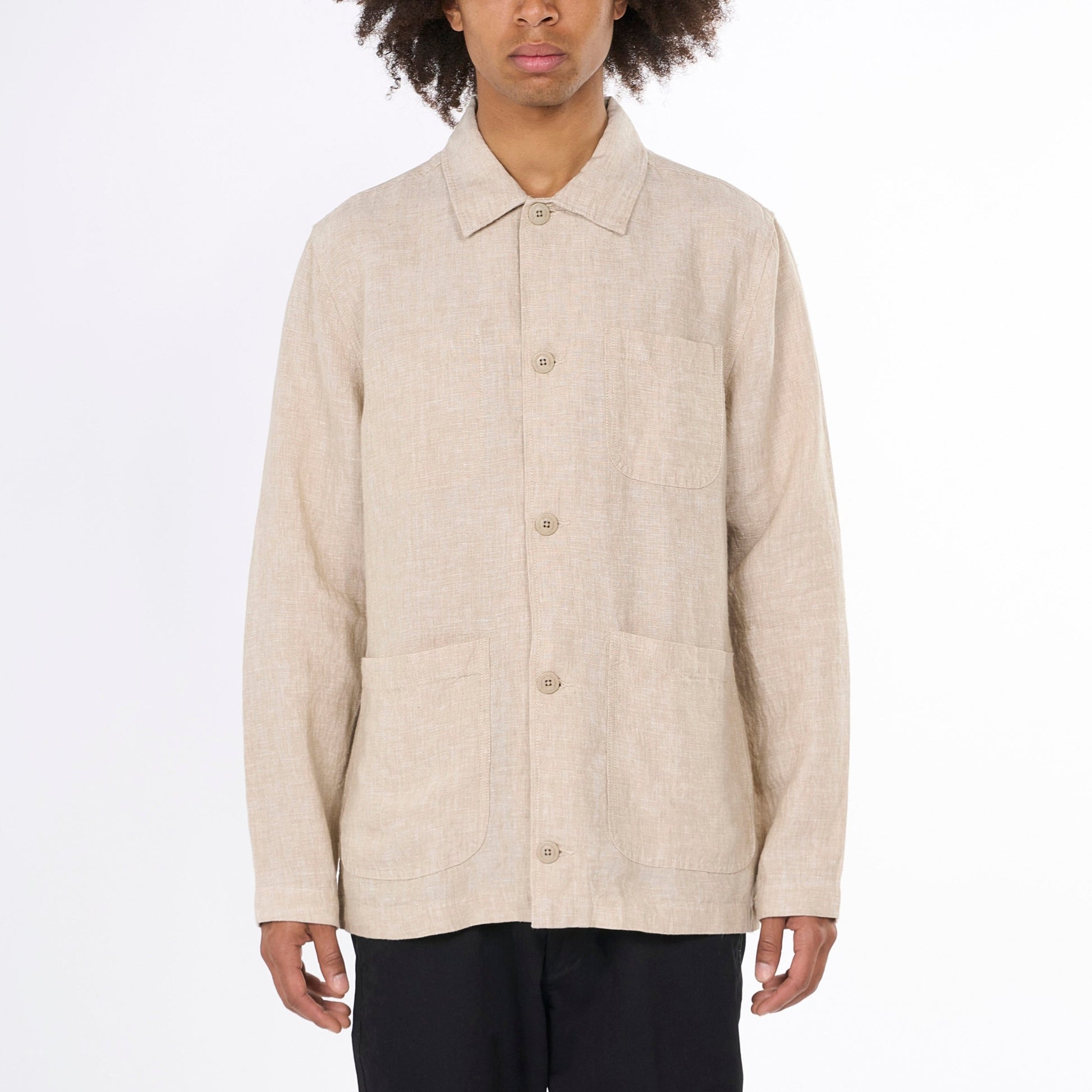 Knowledge Cotton Apparel M Linen Overshirt Light Feather Gray