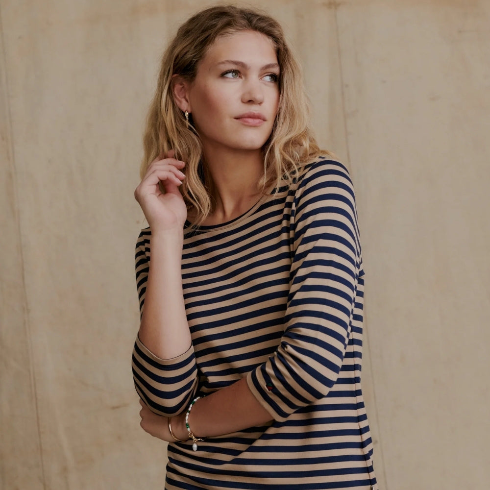 Redgreen W Cleo 3/4 LS T- Shirt Dark Sand Stripe