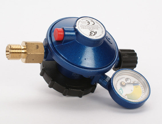 Gas regulator med manometer til blå gasflasker